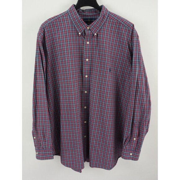 Ralph Lauren | Shirts | Ralph Lauren Mens 3xb Long Sleeve Blue Red Plaid Oxford Pony Button Down ...